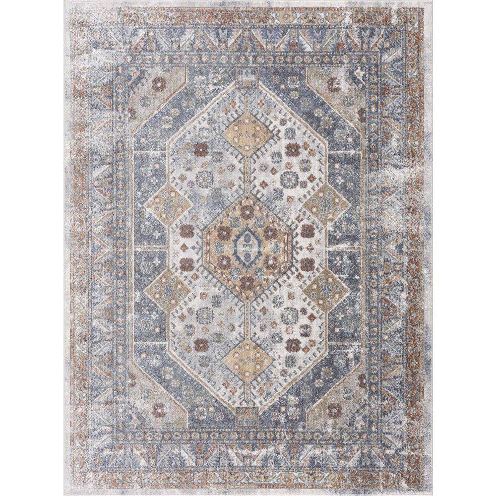 HAUTELOOM Afya 2 ft. x 4 ft. Dark Blue/Light Blue/Rust Area Rug ...