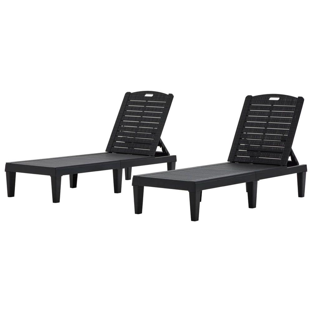 Black 2-Piece Plastic Outdoor Chaise Lounge, Light Resin Recliner with ...
