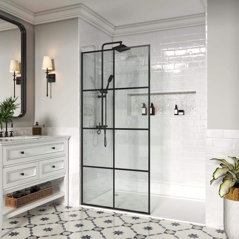 YINVANI 34 in. W x 72 in. Fixed Single Panel Frameless Shower Door ...