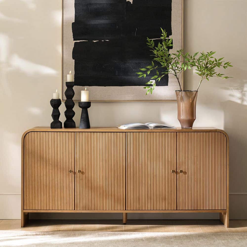 JAYDEN CREATION Lamber Oak Wood Buffet Sideboard with Cable Management ...