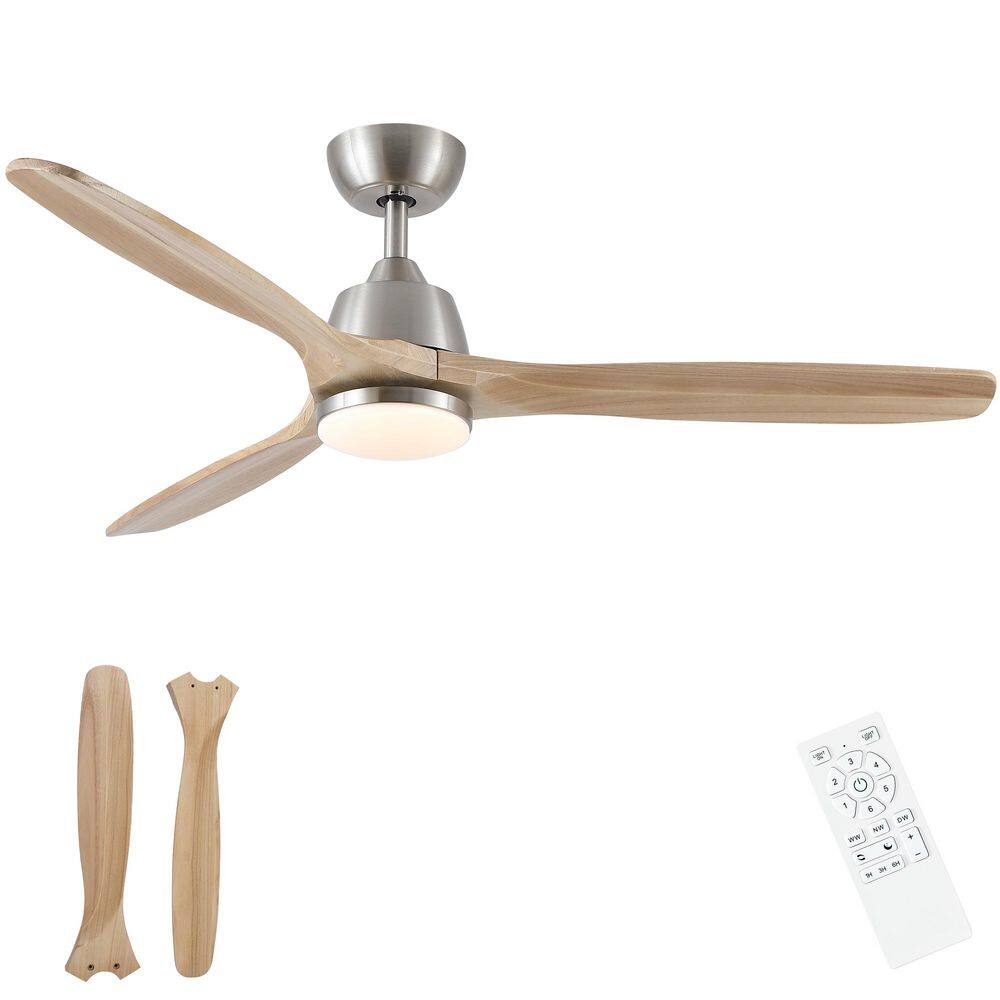 Sevenine TeakAura 52 in. Indoor Brushed Nickel Farmhouse Ceiling Fan ...