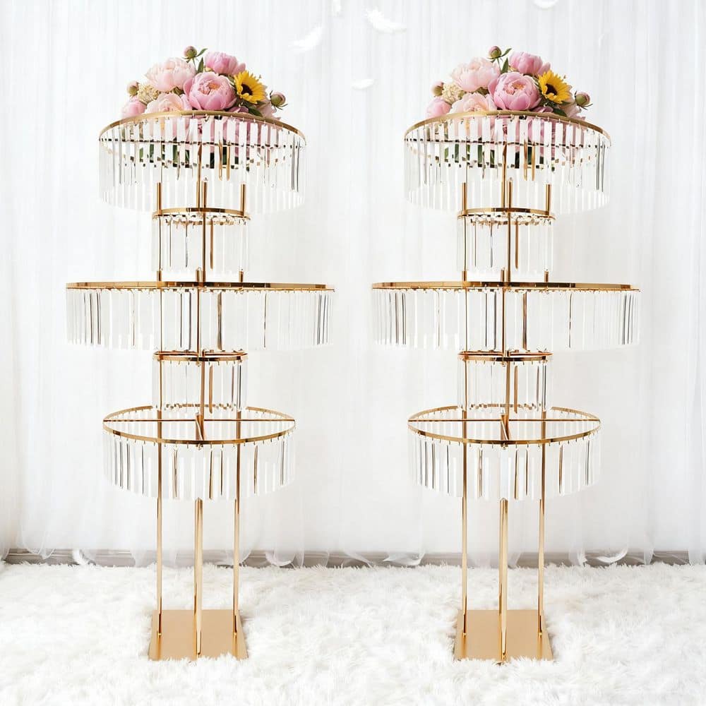 YIYIBYUS 61 in. x 31.5 in. Gold Metal Iron Frame Acrylic Pendant 5-Tier ...