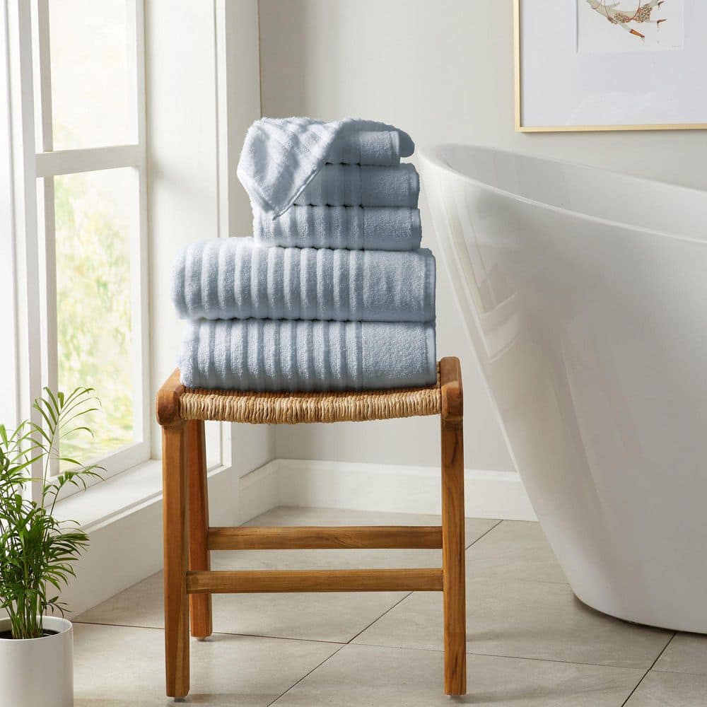 FRESHFOLDS Light Blue Premium Cotton Ribbed Textured 6 Piece Towel Set ...