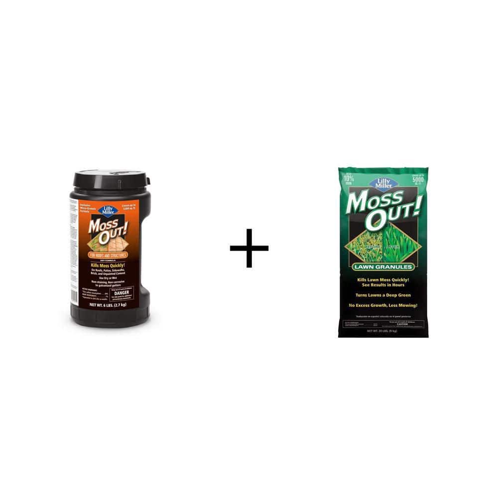 Moss Out! 6 lb Roof/Walkway (6,000 sq ft) & 20 lb Lawn Moss Killer ...