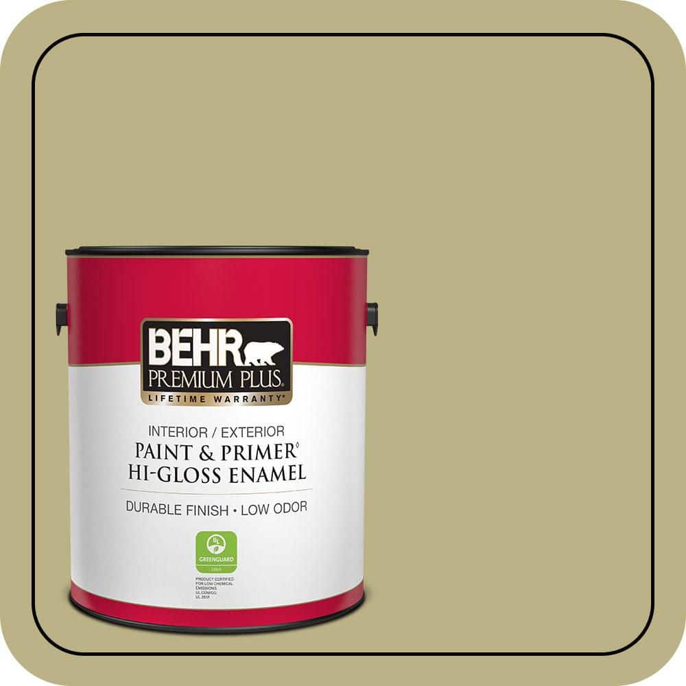 BEHR PREMIUM PLUS 1 gal. #390F-5 Ryegrass Hi-Gloss Enamel Interior ...