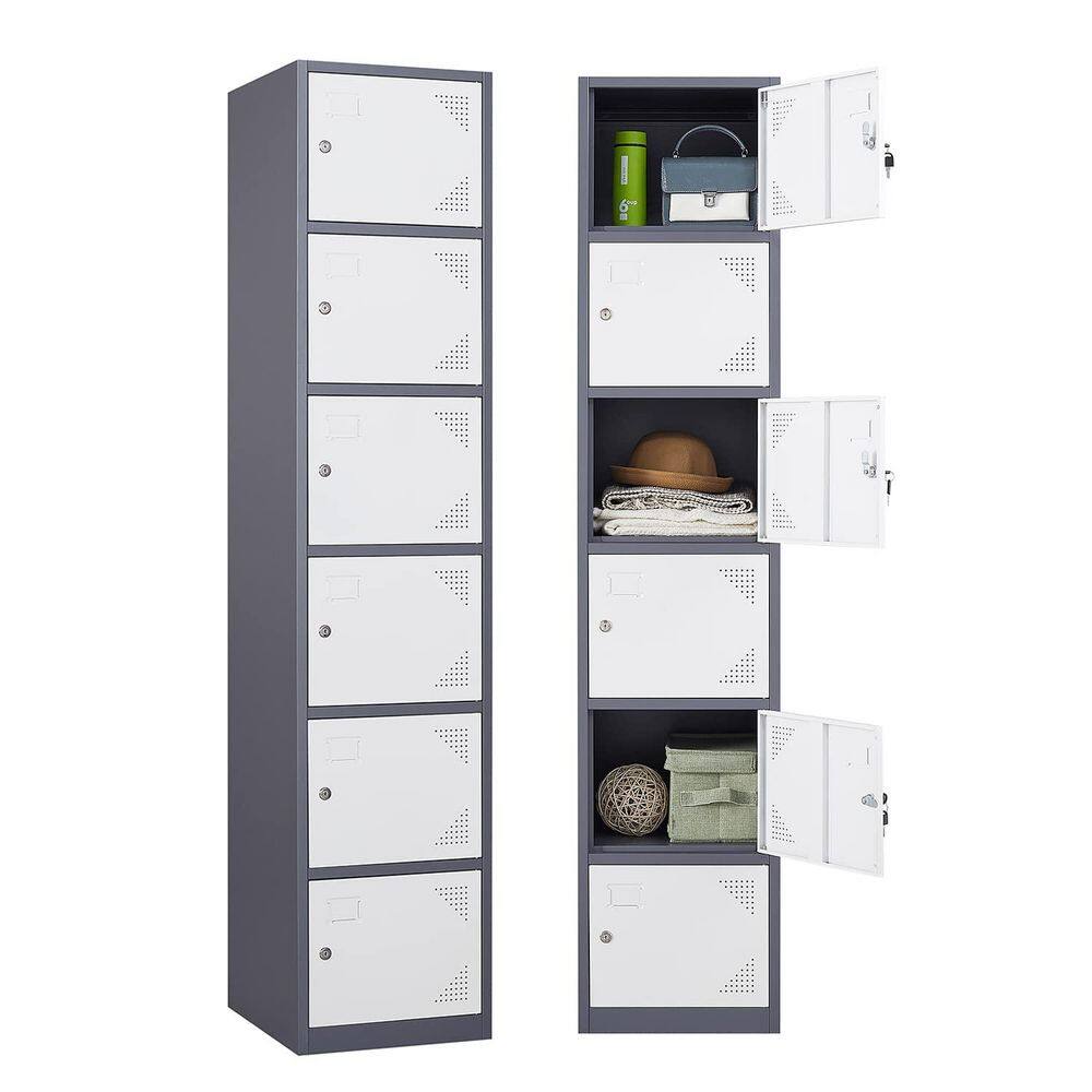 6-Tier Metal Locker, Locker Storage Cabinet with Keys(Grey White ...
