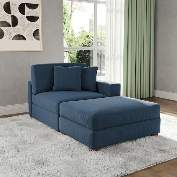 Uixe Modern Navy Blue Corduroy Polyester 2-Piece Right Arm Facing ...