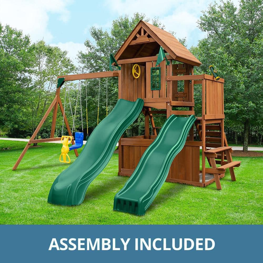 Swing-N-Slide Playsets Professionally Assembled Knightsbridge Deluxe Wooden Outdoor Playground ...