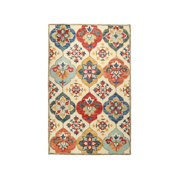 SUPERIOR Jacinta Cream/Rust 4 ft. x 6 ft. Bohemian Floral Hand Tufted ...