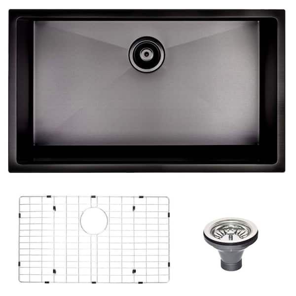 Boosicavelly 27 in. Undermount Single Bowl 18 Gauge Gunmetal Black ...