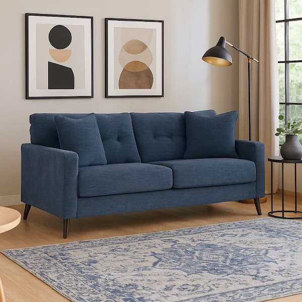 Benjara Bixy 38 in. Square Arm Polyester Rectangle Cushioned Back Sofa ...