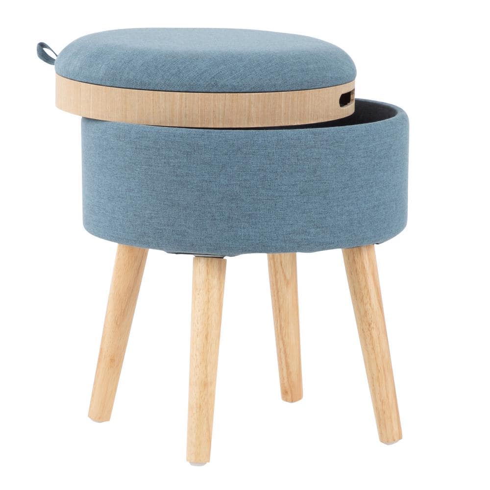 Lumisource Tray 17 in. Blue Fabric and Natural Wood Stool with Tray Top ...