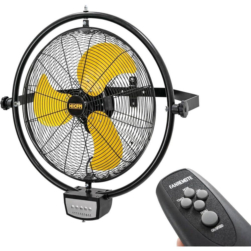 20 in. Black Wall-Mounted Fan, 5000 CFM with Manual/Remote, Timer ...