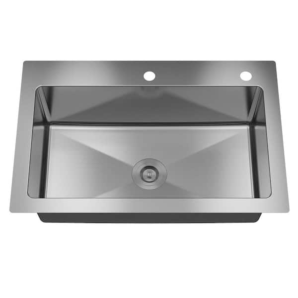 VANITYFUS 33 in. Drop-In/Undermount Single Bowl 18-Gauge Stainless ...