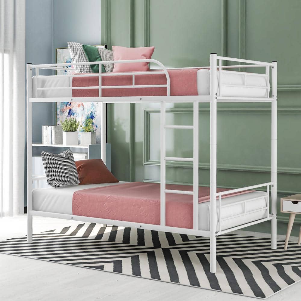 Harper & Bright Designs Detachable White Twin over Twin Metal Bunk Bed ...