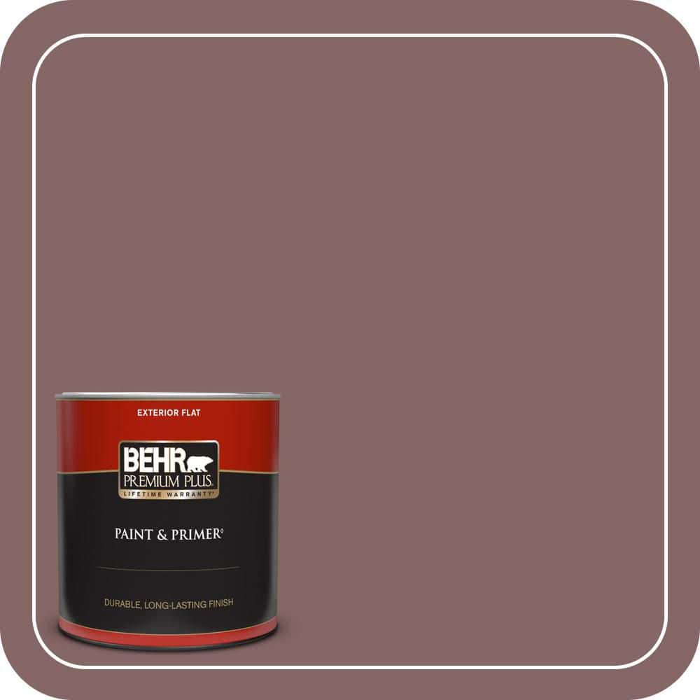 BEHR PREMIUM PLUS 1 qt. #130F-6 Brazil Nut Flat Exterior Paint & Primer ...