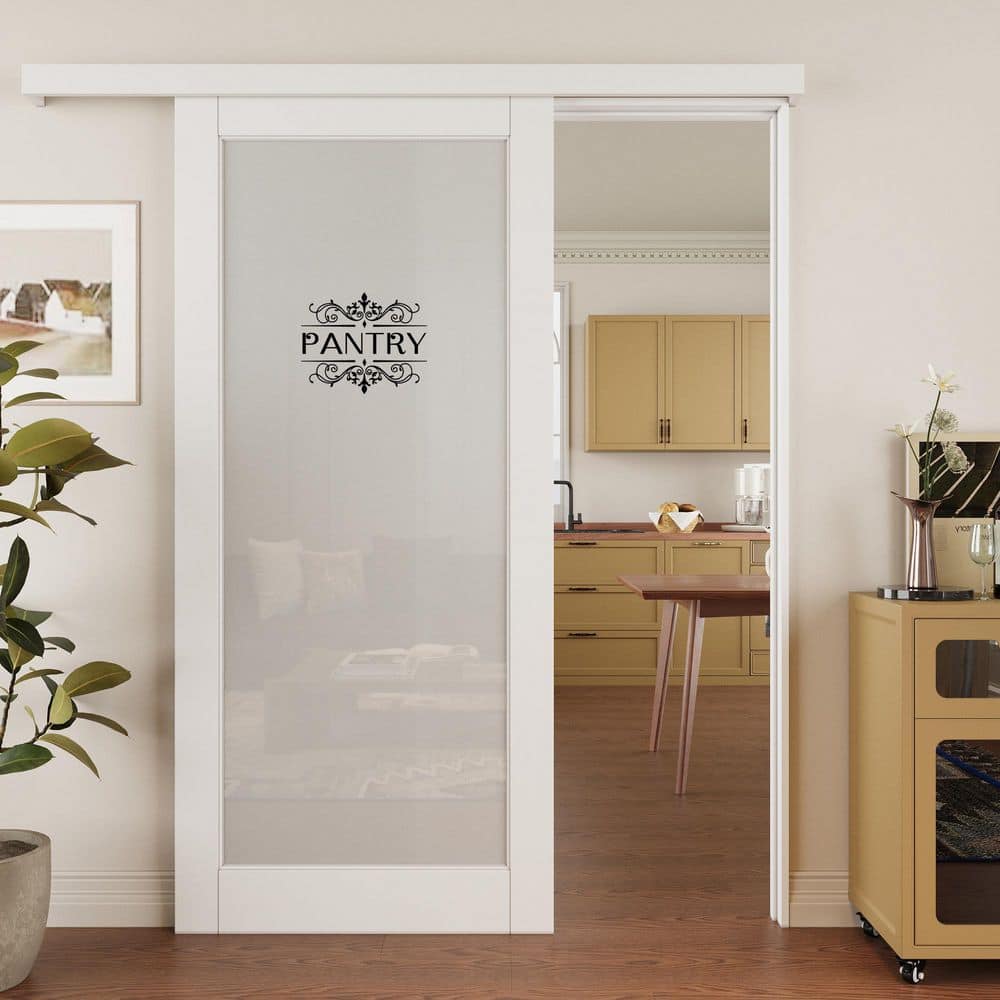 ARK DESIGN 36 in. x 96 in. Hidden Track Style 1 Lite Frosted Glass ...