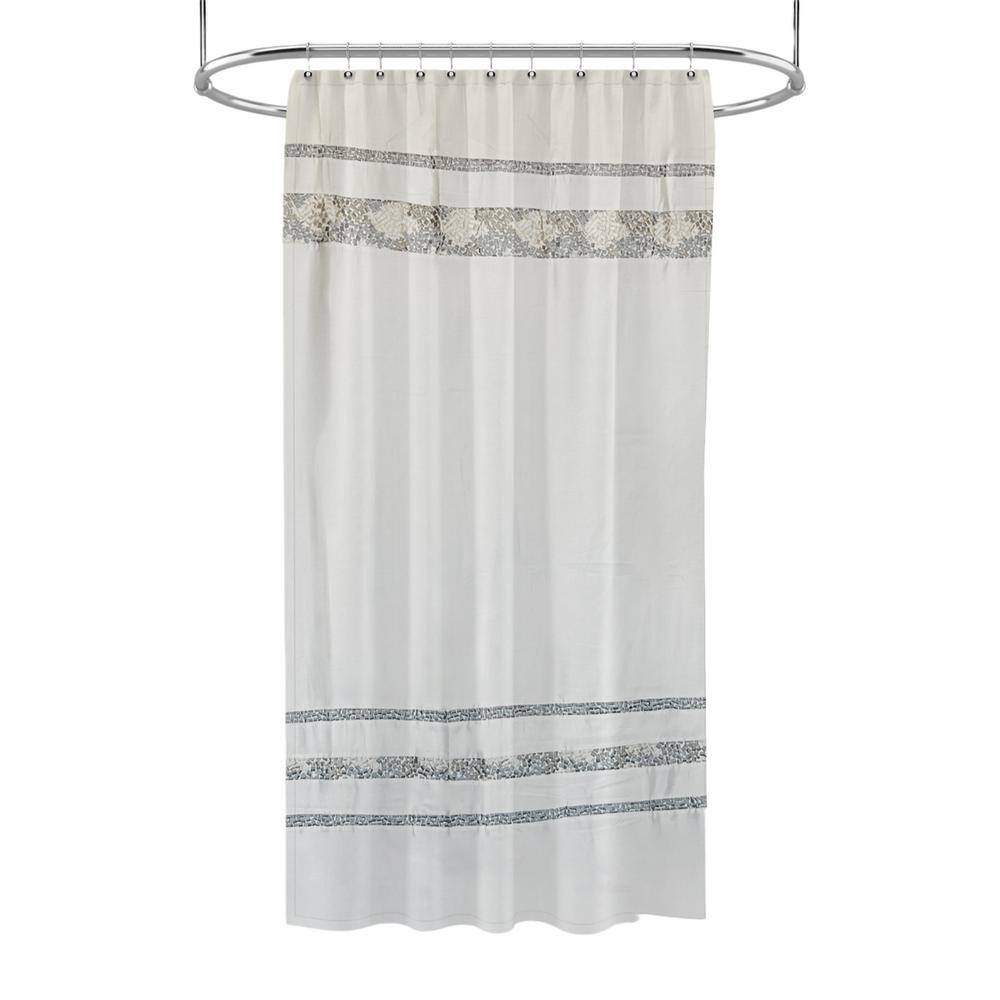 castellousa Spa Tile White Soft Polyester Fabric Shower Curtain with ...