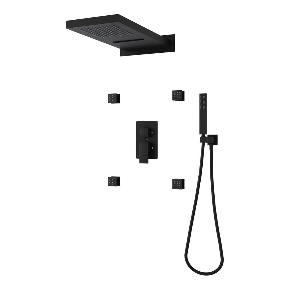 WELLFOR 4-Spray Wall Mount Dual Fixed and Handheld Shower Head 2.5 GPM ...