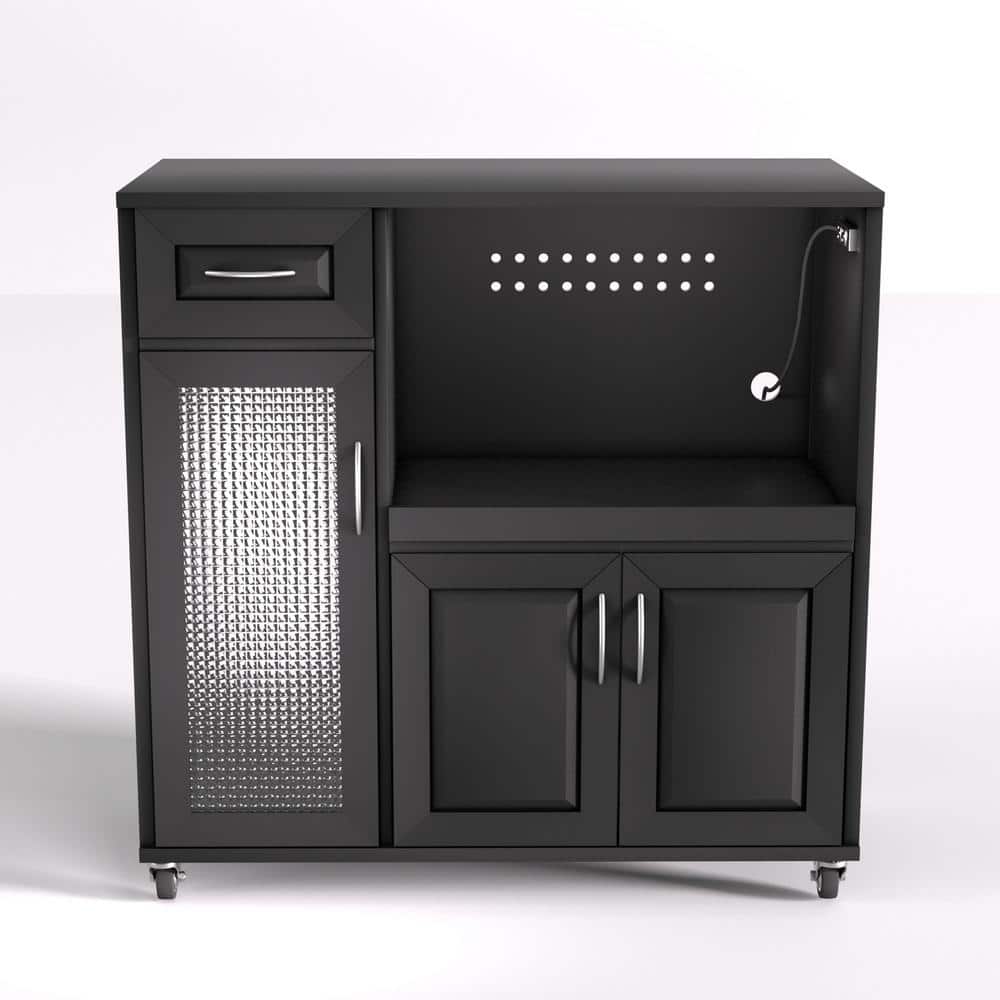 OS02 Black 35in. H Printer Storage Cabinet with Outlet and Casters ...