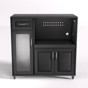 OS02 Walnut 35in. H Printer Storage Cabinet with Outlet and Casters ...