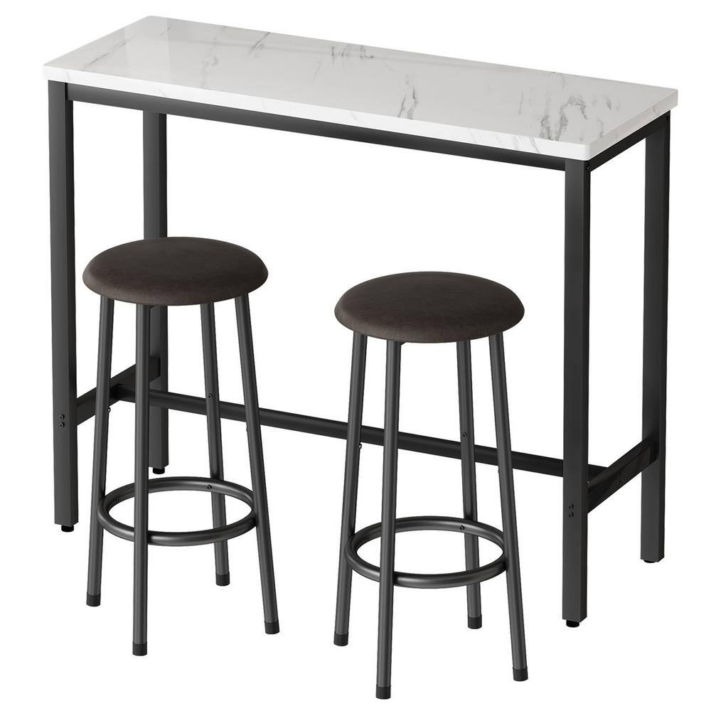 mieres Dora 3-Piece White Faux Marble Wood Top Bar Table Set ...