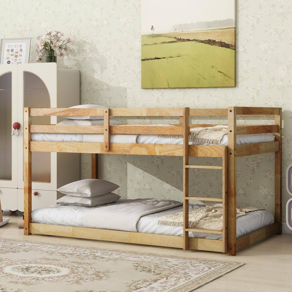 Harper & Bright Designs Natural Twin Over Twin Floor Bunk Bed with ...