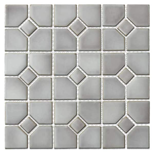 Merola Tile Hudson Oxford Grey Eye 6 in. x 6 in. Porcelain Mosaic Take ...