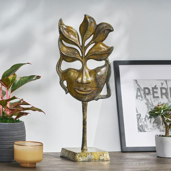 Noble House Rayle Brass Aluminum Decorative Face Accessory with Stand ...
