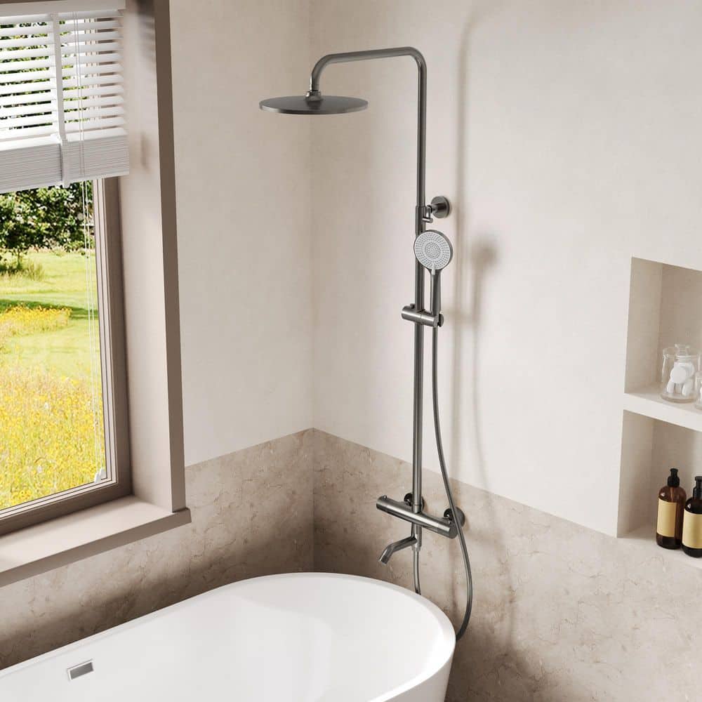 GRANDJOY 10 in. 3-Spray Wall Mount Dual Fixed and Handheld Shower Head ...