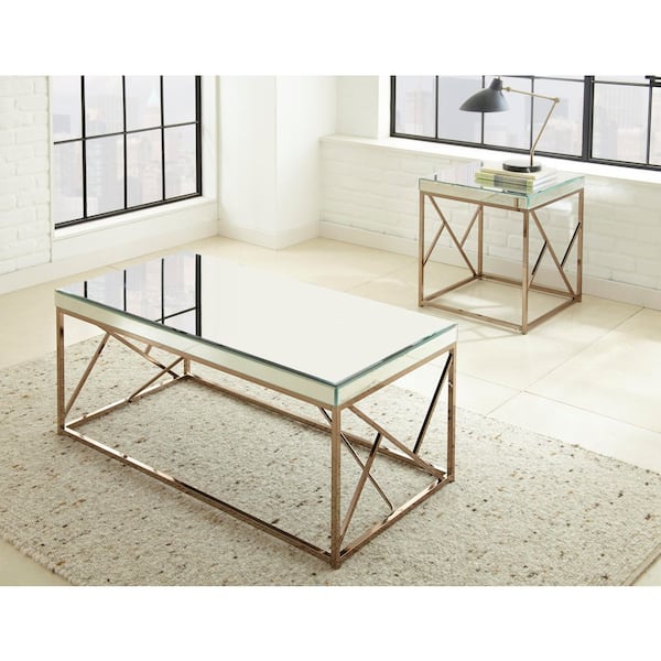 Steve Silver Evelyn 47 in. Tan/Sand and Gold MDF Rectangle Mirror Top ...