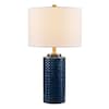 KAWOTI 21.75 in. Glazed Blue Rattan Shaped Ceramic Table Lamp with ...