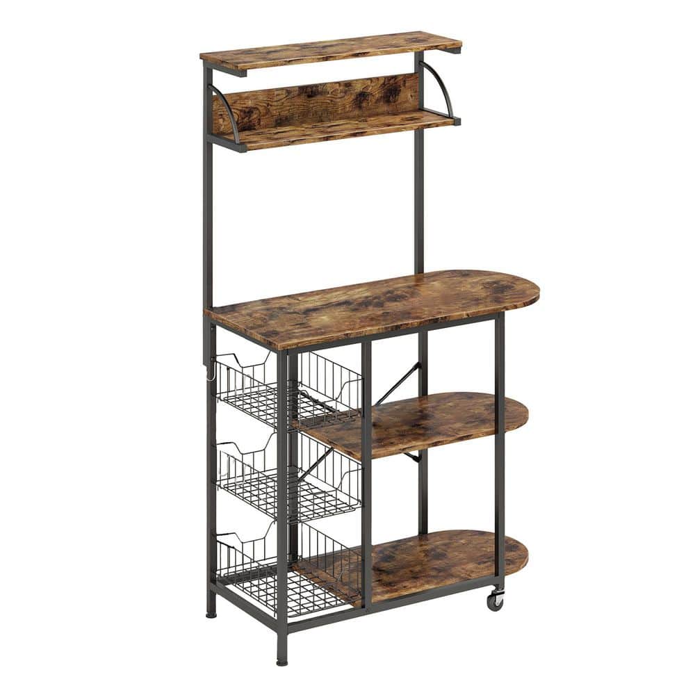 Bestier Brown Multipurpose 4 Tier Kitchen Storage Baker's Rack/Coffee ...