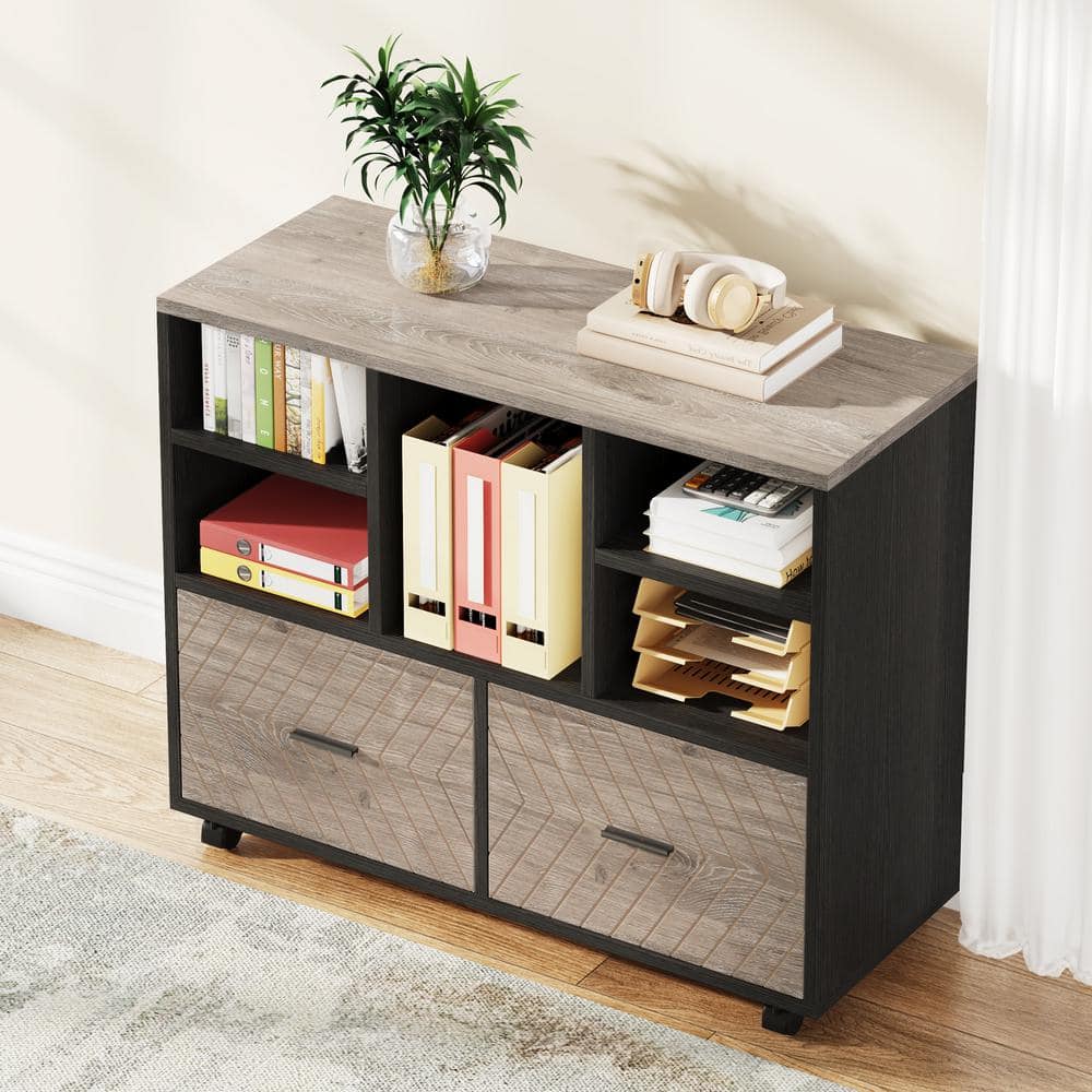 BYBLIGHT Atencio 2-Drawer Gray and Black Wood 39.37 in. W Lateral ...
