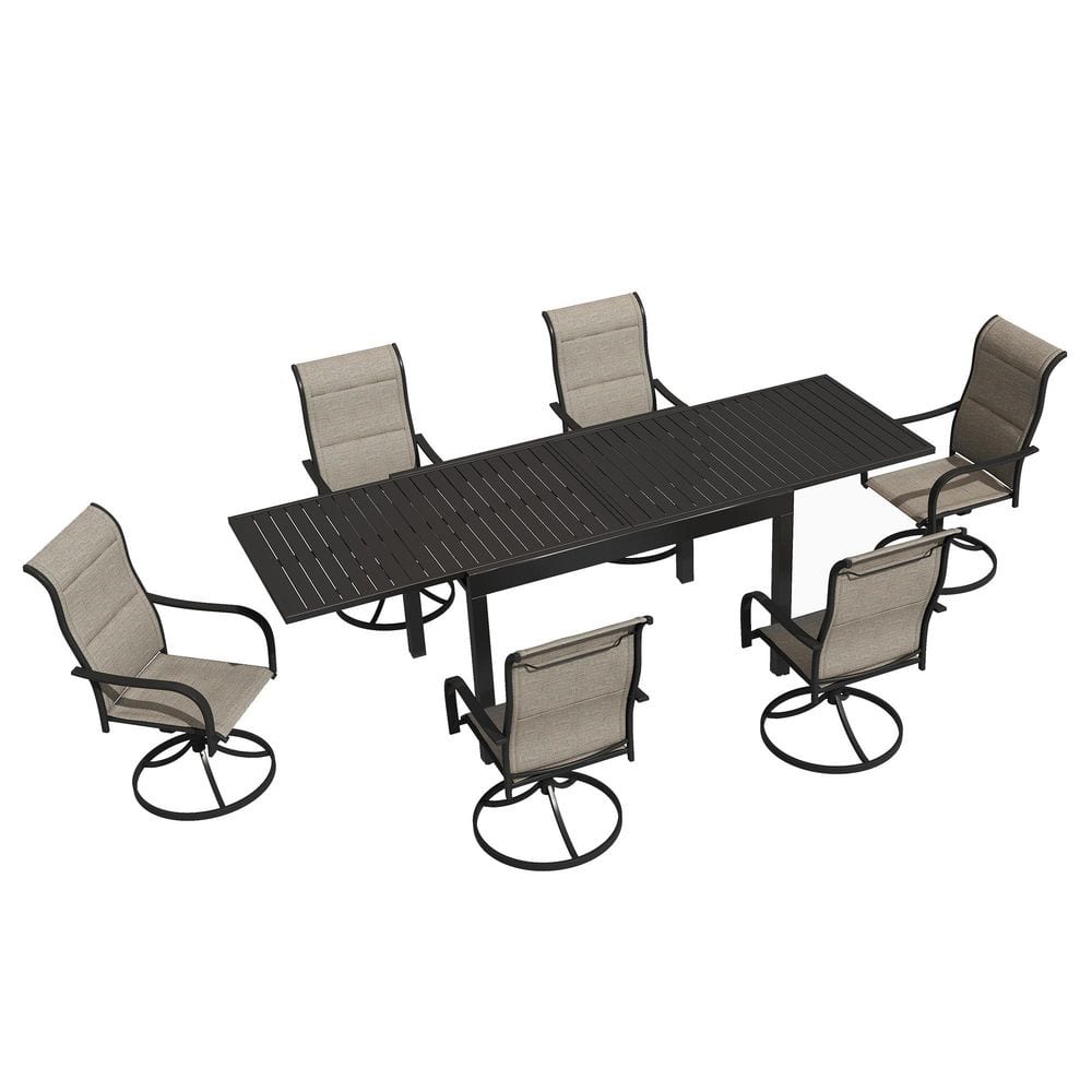 Clihome 7-Piece Metal Outdoor Dining Set with Extendable Dining Table ...