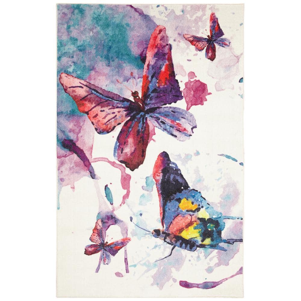 Mohawk Home Watercolor Butterflies Purple 5 ft. x 8 ft. Abstract Area ...