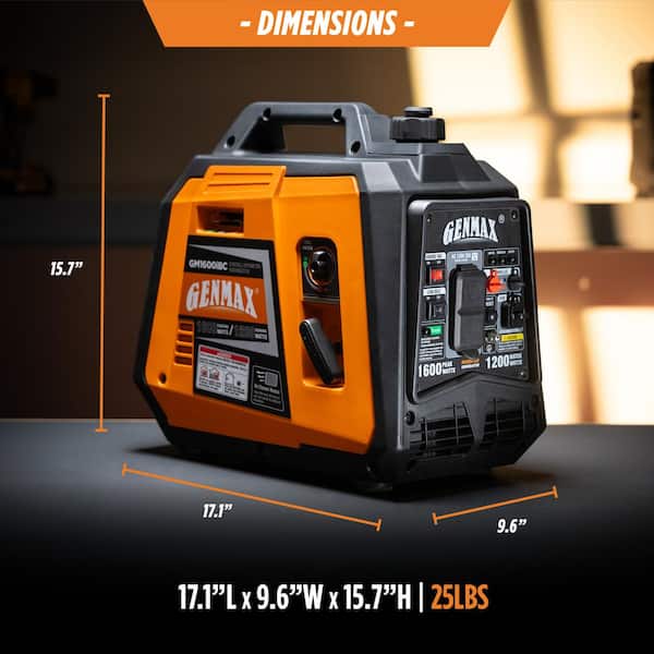 GENMAX 1600-Watt Recoil Start Gasoline Powered Inverter Generator Ultra ...