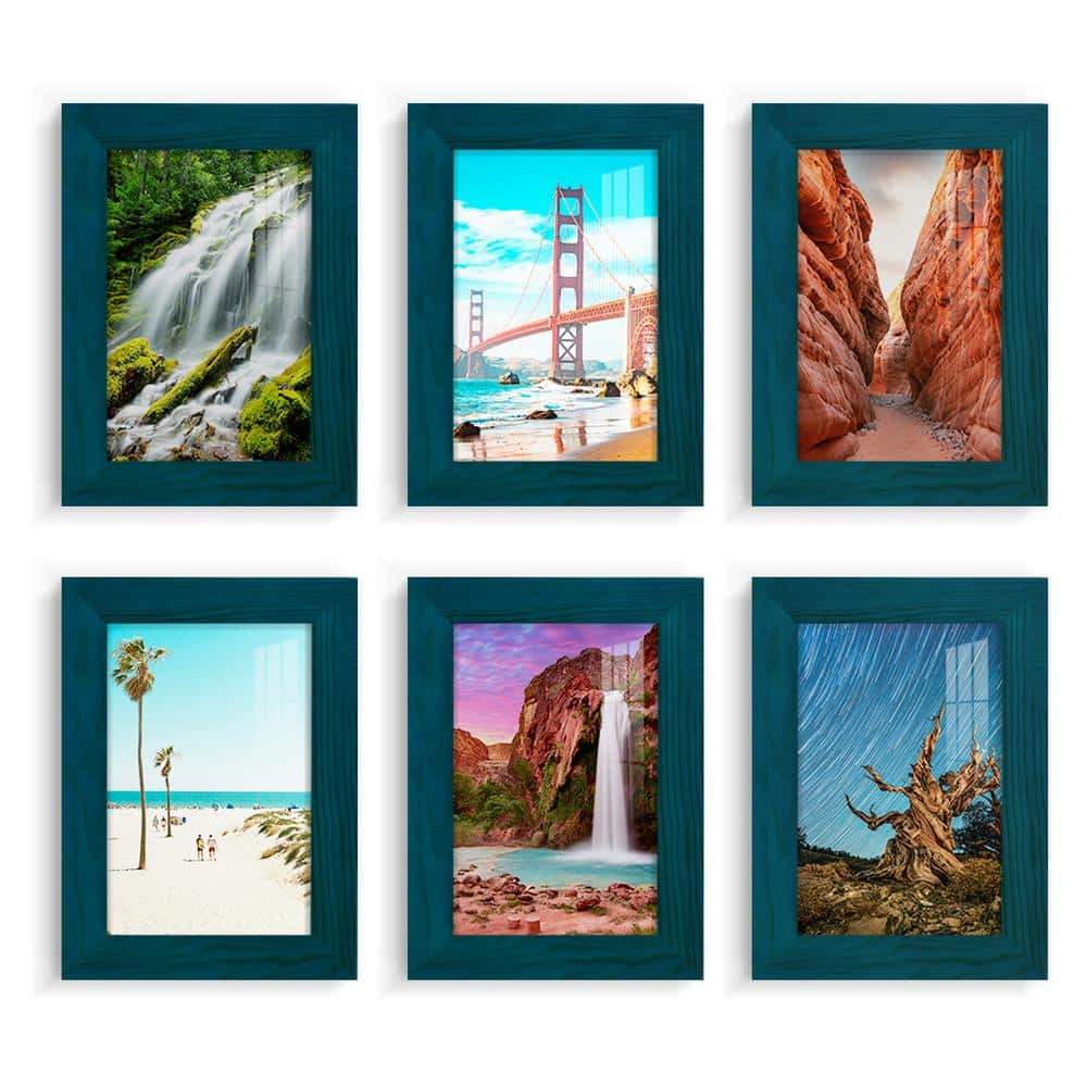 Wexford Home Woodgrain 5 in. x 7 in. Ocean Blue Picture Frame (Set of 6 ...