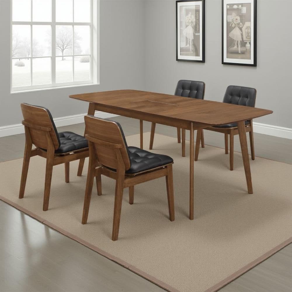 Benjara Bera 5-Piece Rectangle Natural Walnut Brown and Black Wood Top ...
