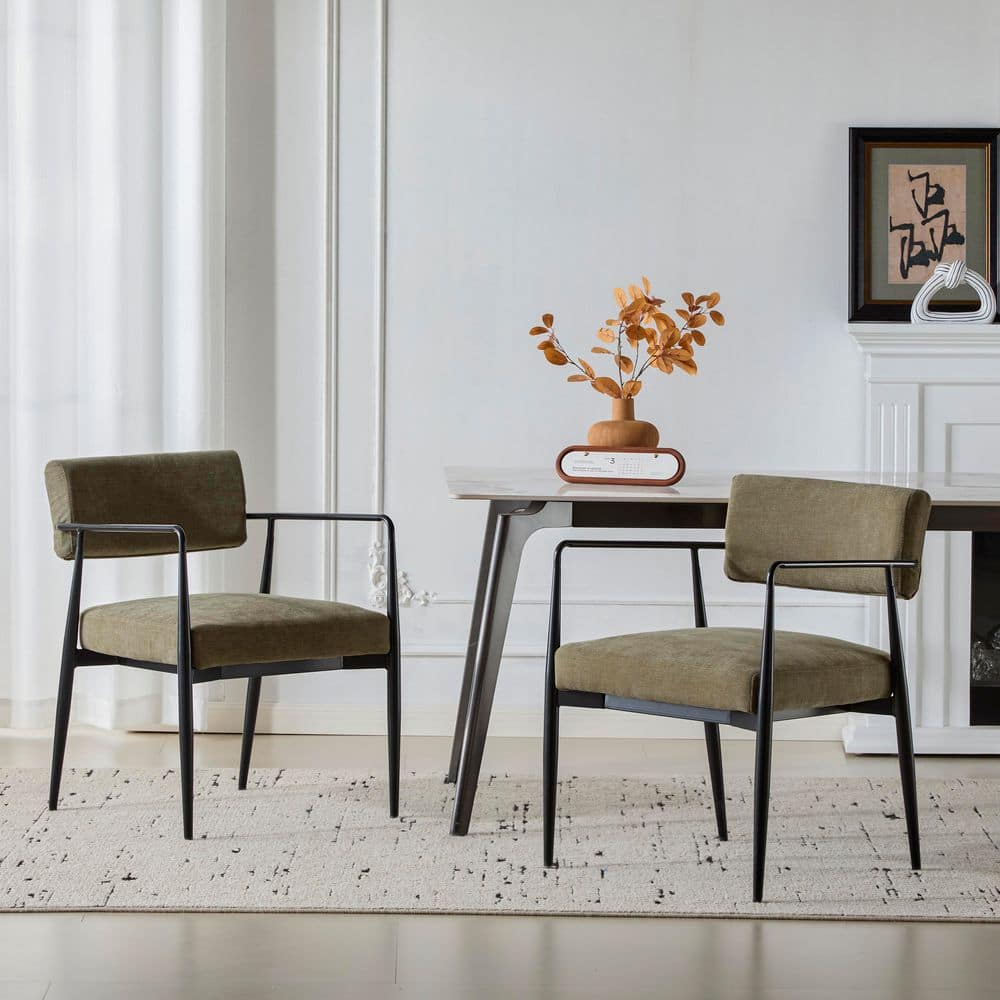 Harper & Bright Designs Olive Green Upholstered Iron Frame Dining Chair ...