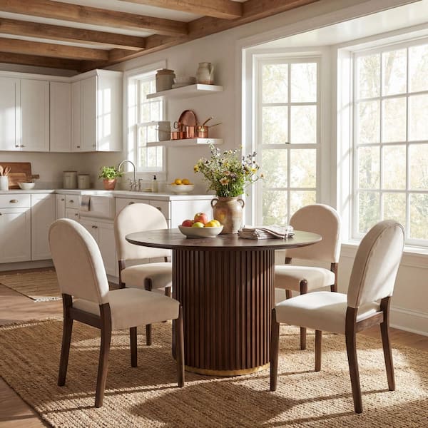 CHRISTOPHER KNIGHT HOME Dominic 5-Piece Beige+Walnut Wood Top Dining ...