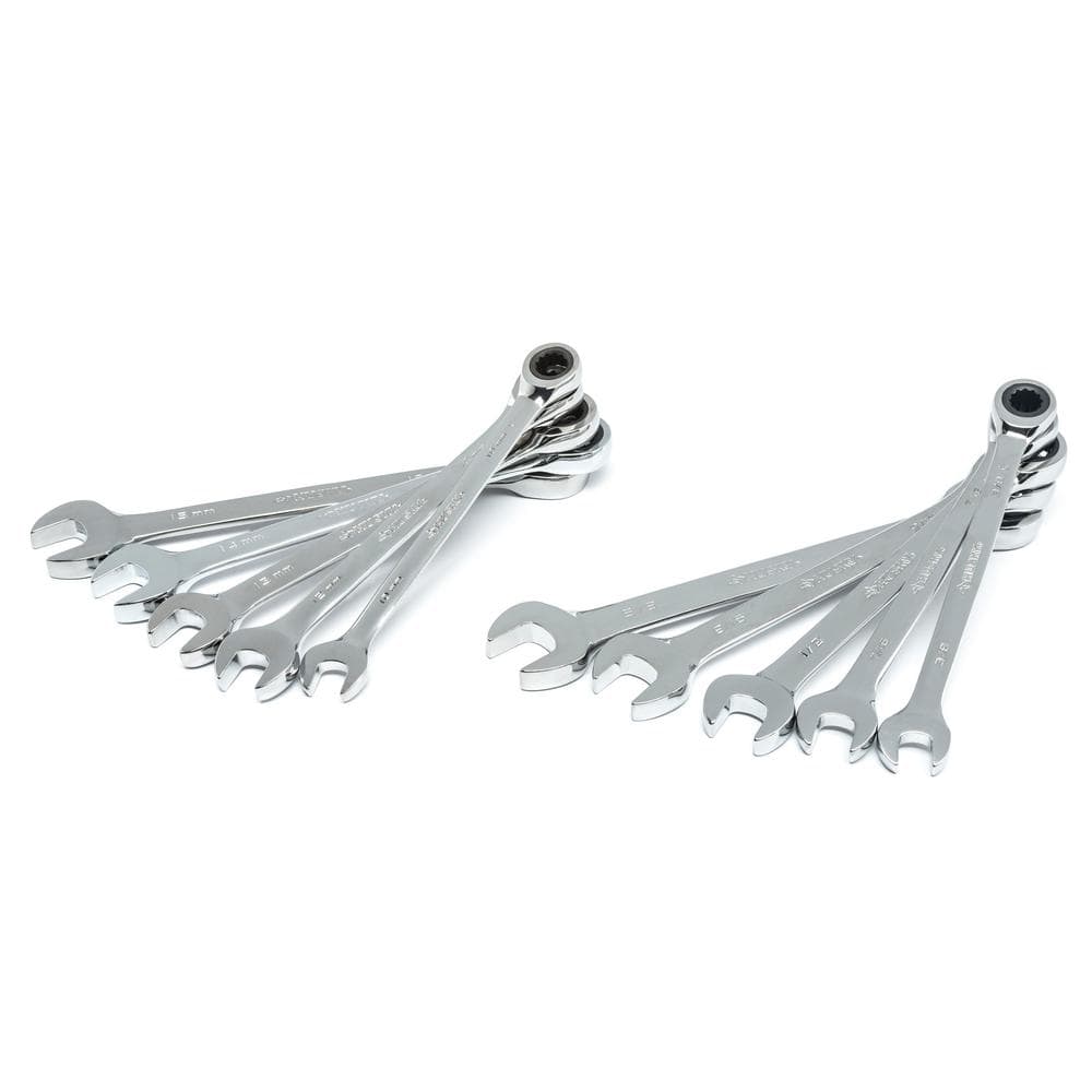 Husky Ratcheting Combination Wrench Set, SAE/MM (10-Piece) HRW10PCMIX ...