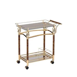 Glitzhome 30 in. H Deluxe Gold Metal Oval Mirrored Bar Cart 2001200001 ...