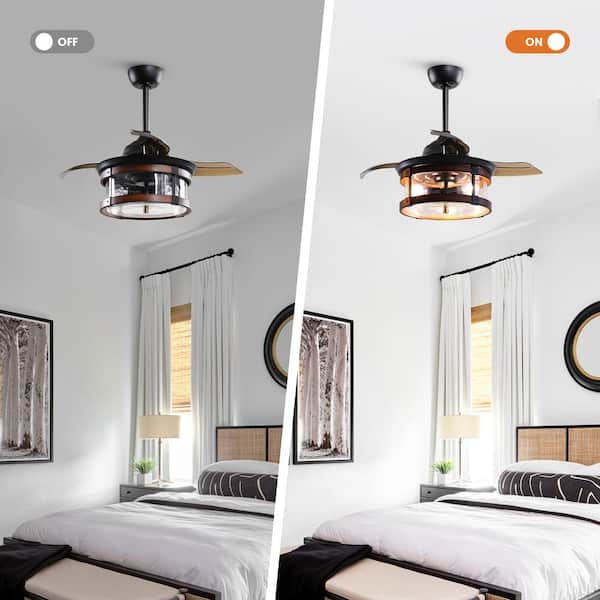 Parrot Uncle Caselli 36 in. Black Retractable 3-Blade Ceiling Fan with ...