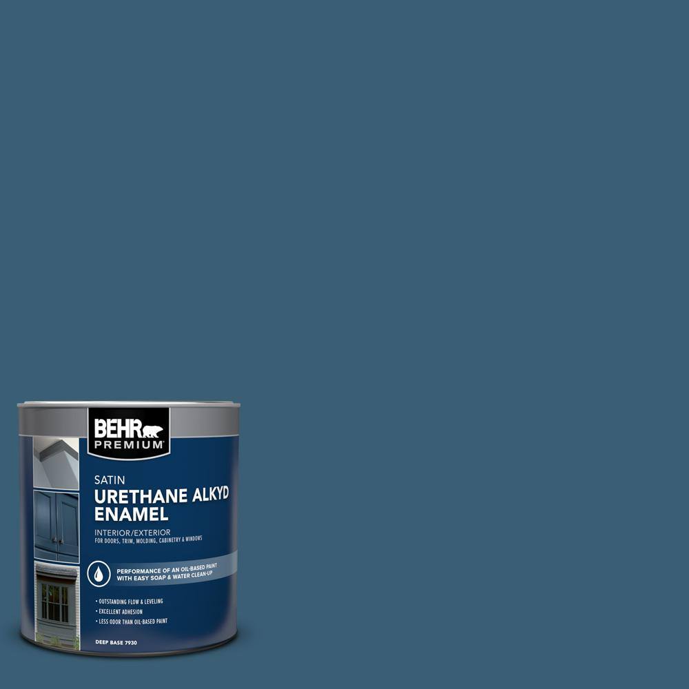BEHR PREMIUM 1 qt. #S490-7 Superior Blue Satin Enamel Urethane Alkyd ...