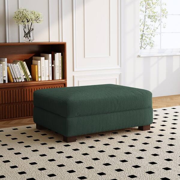 42 in. Hunter Green Corduroy Fabric Rectangle Ottoman with Wood Legs