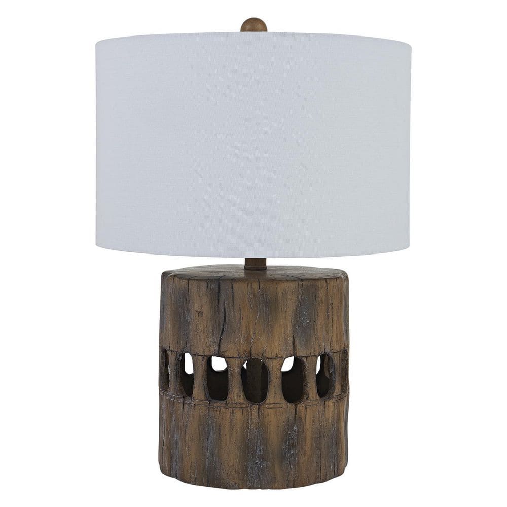 Maxax Bridget 20 in. Wood Indoor Resin Table Lamp with Flat White Linen ...