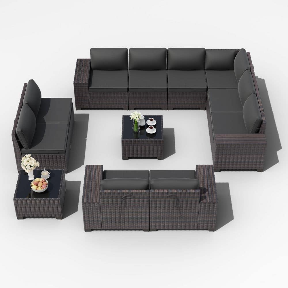 Zerpod 12-piece Wicker Patio Conversation Set with Coffee Table, Black ...
