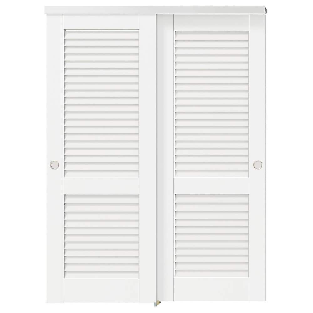 TENONER 60 in. x 80 in. (Double 30 in.) Louvered MDF, Wood, White ...