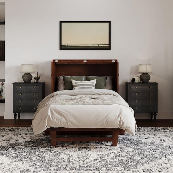 AFI Santa Fe Walnut Brown Solid Wood Frame Twin Murphy Bed Chest with ...
